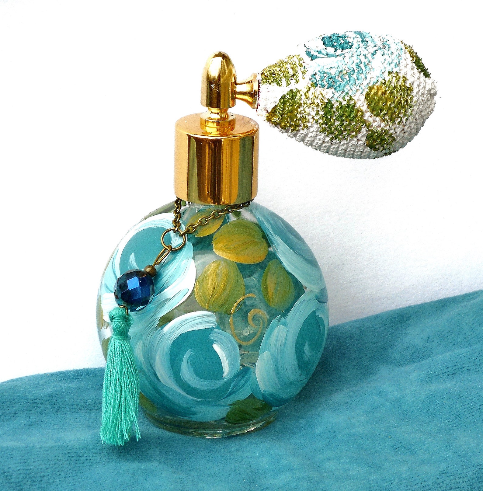 Hand Painted Blue Rose Perfume Bottle Atomizer Romantic | Etsy