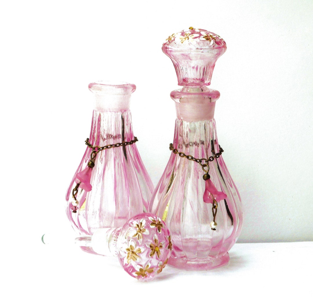 Single Little Mini Light Pink Glass Perfume Bottle Romantic Victorian ...