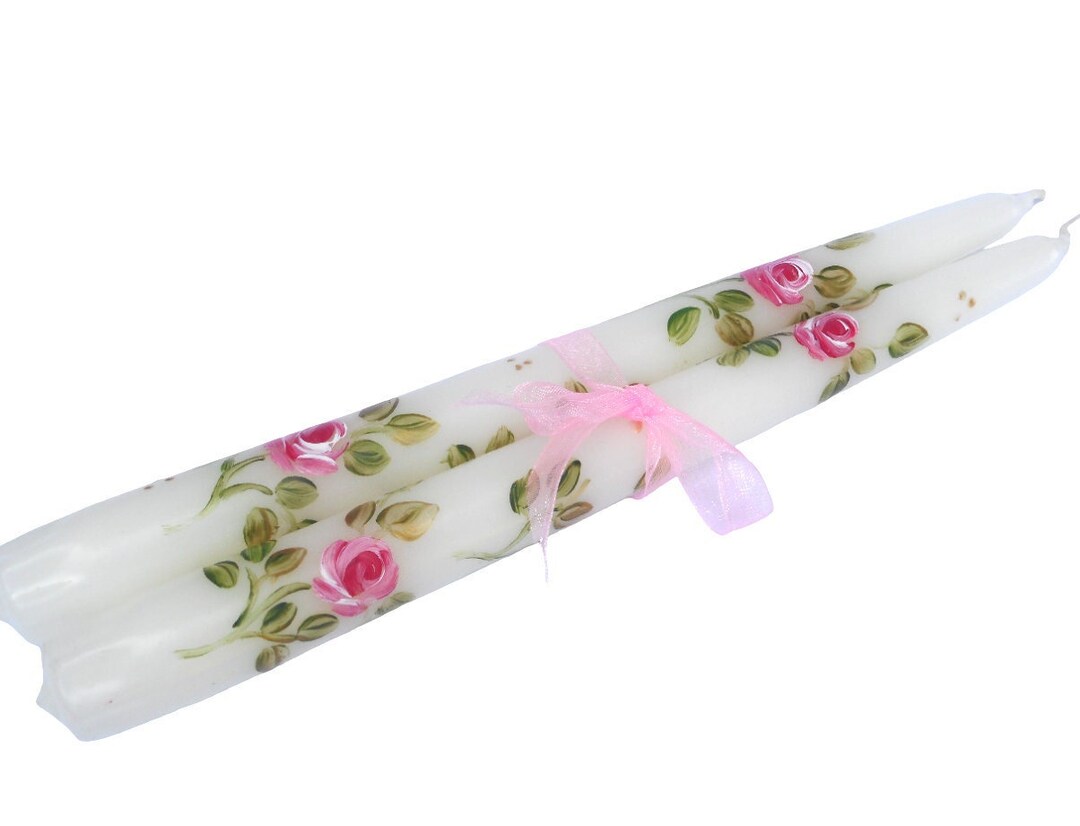 Hand Painted Rose Taper Candles, Romantic Shabby Chic Decor - Etsy