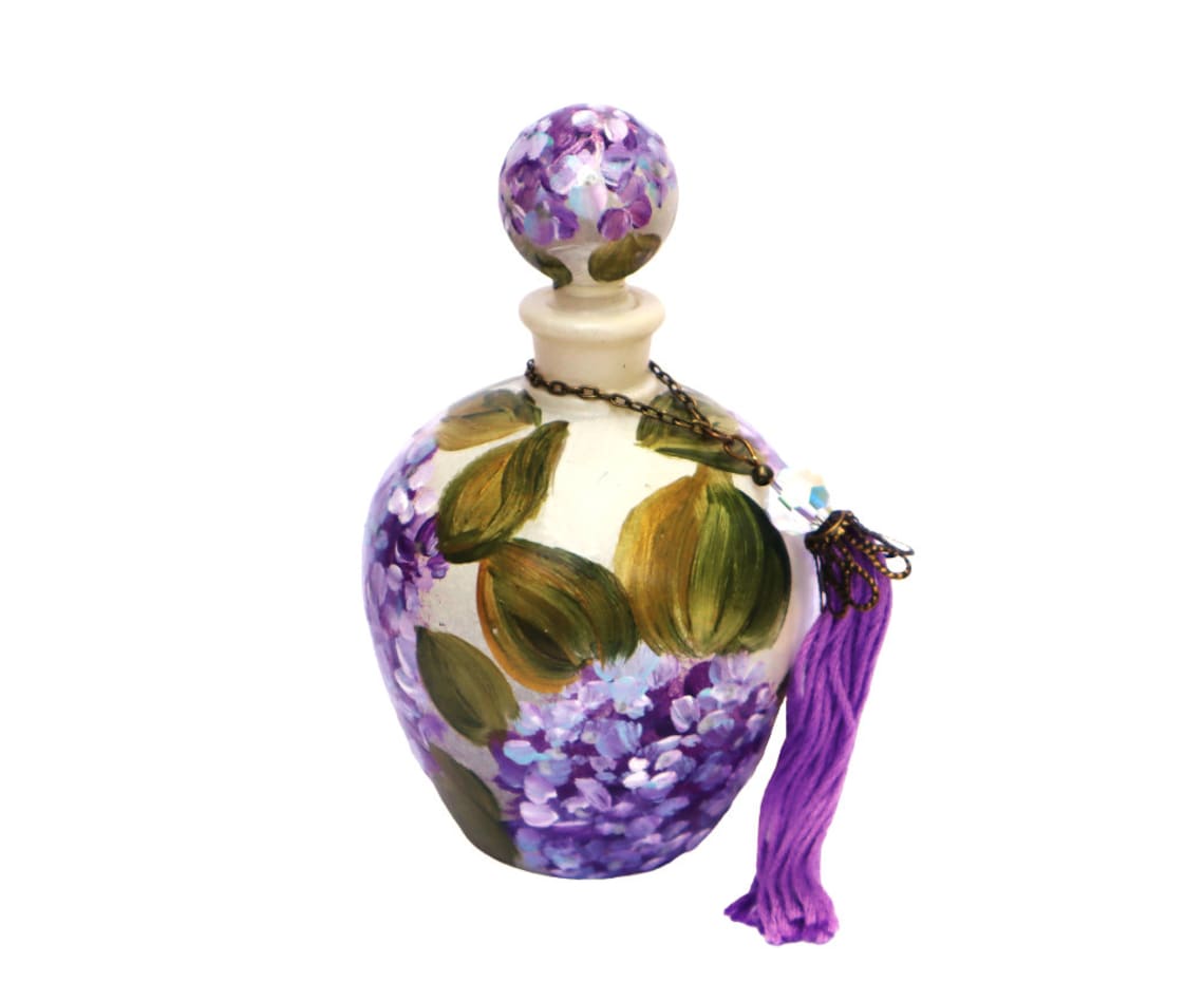 Painted Lavender Hydrangea Flower Glass Perfume Bottle With - Etsy