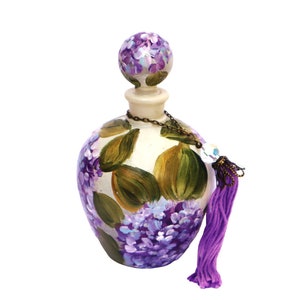 Painted Lavender Hydrangea Flower Glass Perfume Bottle With Stopper Cap ...