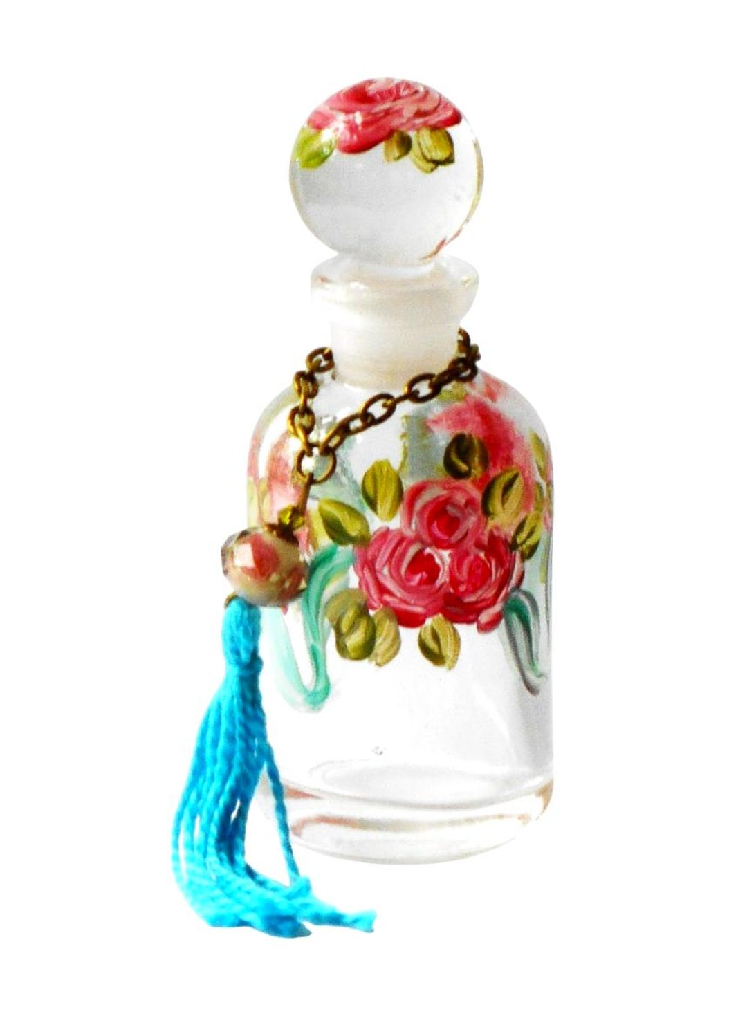Mini Perfume Bottle, Hand Painted Pink Roses, Romantic Floral Shabby ...