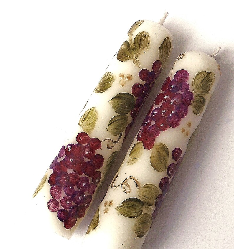 Hand Painted Grapes Short 3 White Candles Tuscany | Etsy