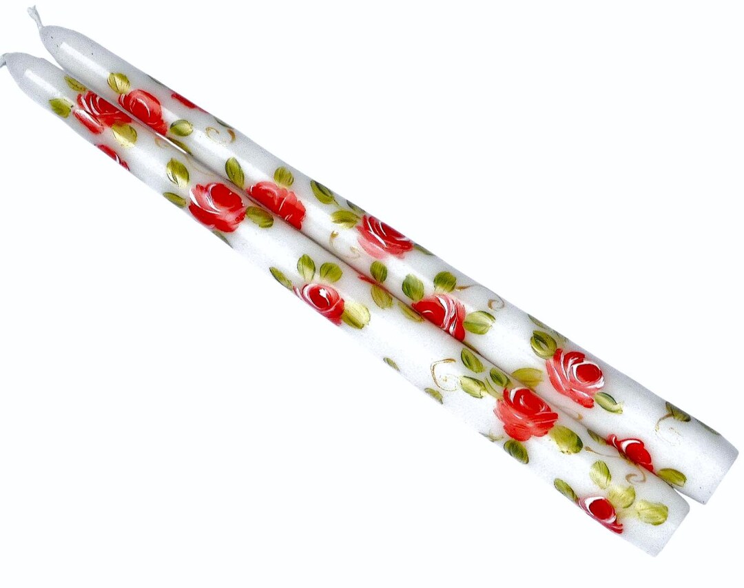 Decorative Hand Painted Red Rose Taper Candles: Romantic Shabby Chic ...