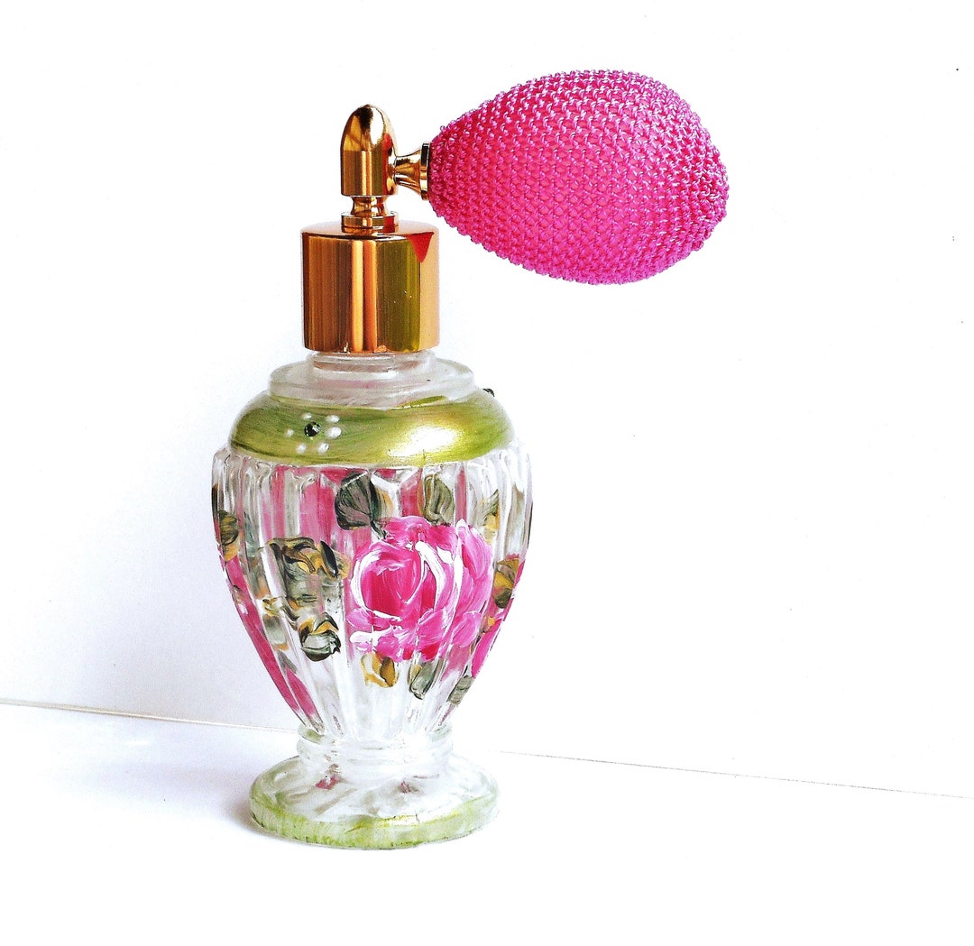 Hand Painted Roses Vintage Glass Perfume Bottle Atomizer Romantic ...