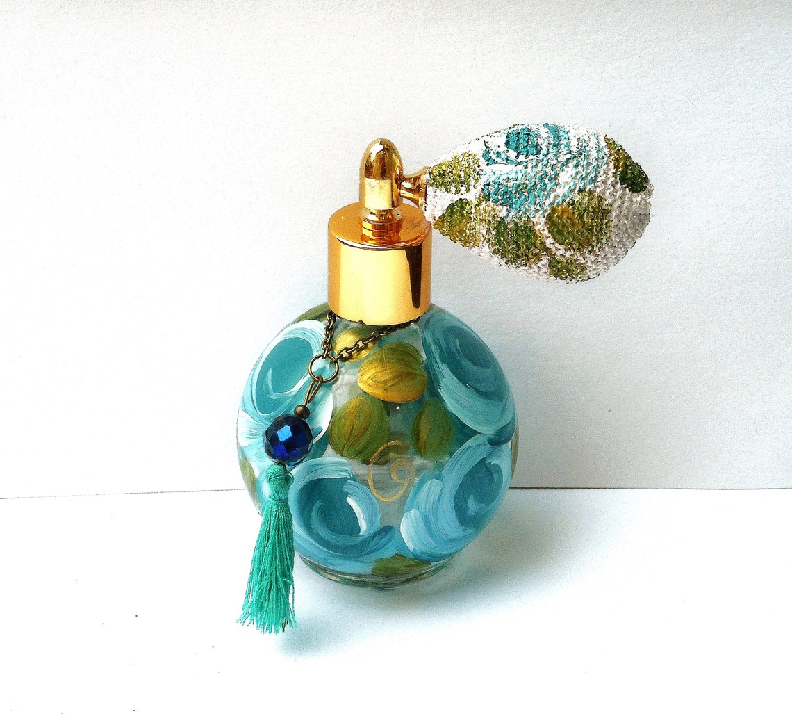 Hand Painted Blue Rose Perfume Bottle Atomizer Romantic - Etsy