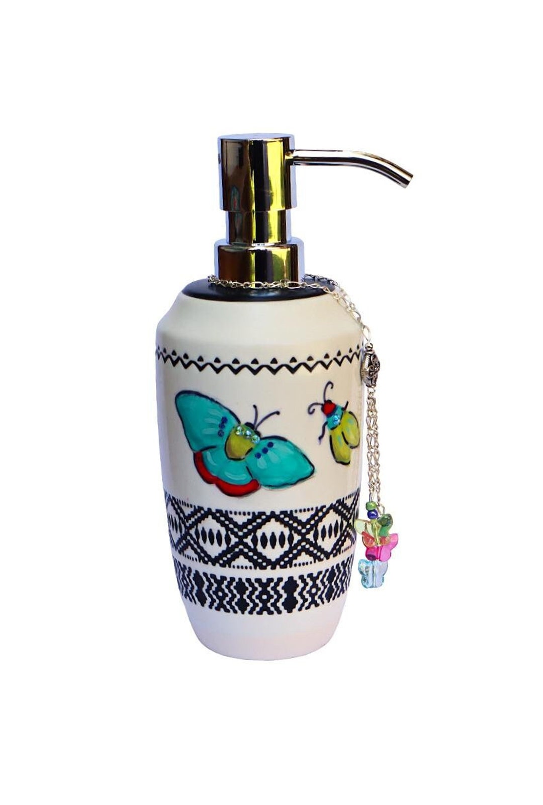 Hand Painted Butterflies Insects Boho Ceramic Liquid Soap Dispenser ...