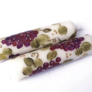 Hand Painted Grapes Short 3 White Candles Tuscany Mediterranean ...