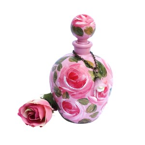 Decorative Pretty Hand Painted Pink Rose Glass Apothecary Perfume ...