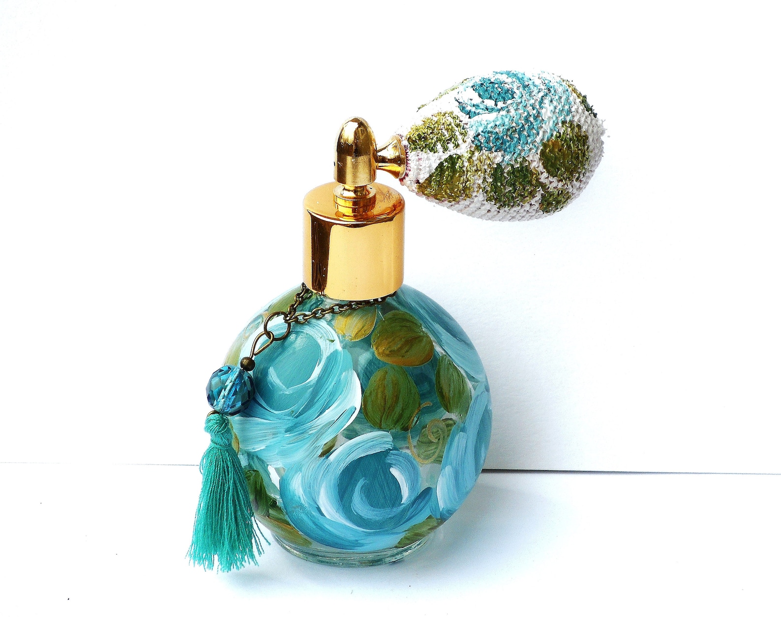 Hand Painted Blue Rose Perfume Bottle Atomizer Romantic | Etsy