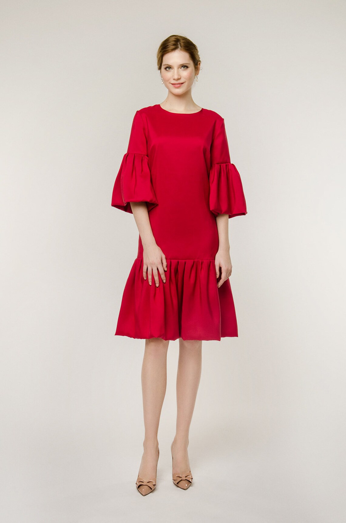 Robe courte de soie de drapé rouge ou robe de soirée | Etsy