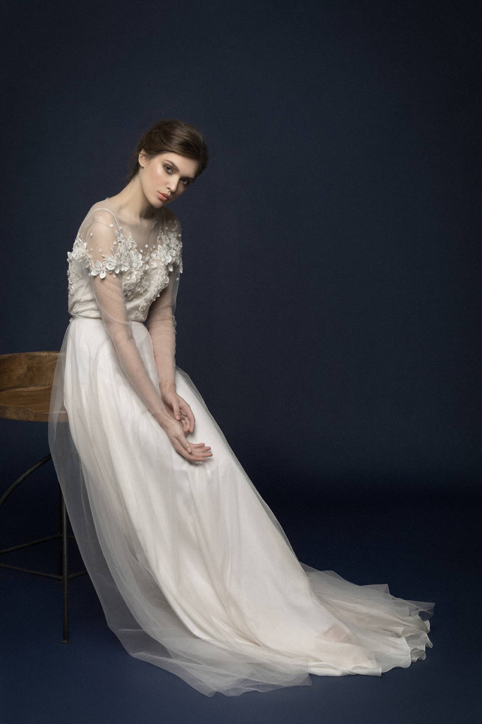 Embroidered Wedding Dress Flower Bridal Gown | Etsy