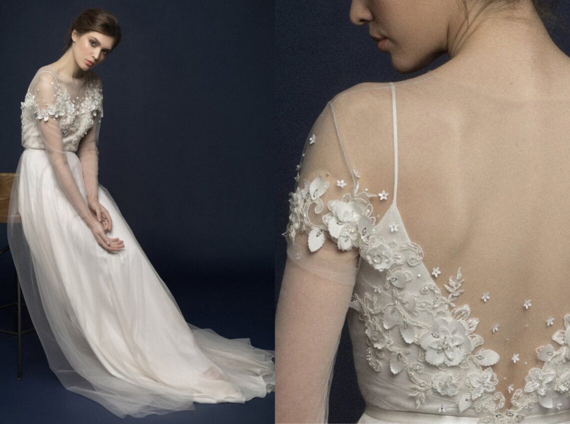 Embroidered Wedding Dress Flower Bridal Gown | Etsy