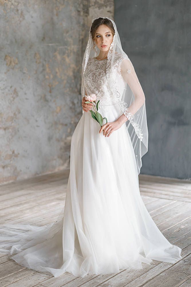 Lace cathedral wedding veil | Etsy