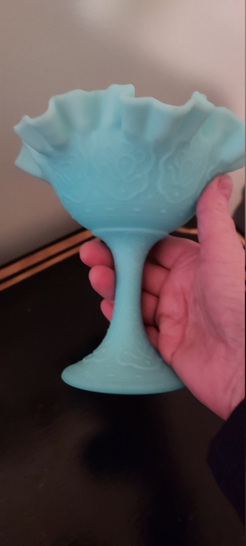 Blue Satin Custard Glass Fenton Compote - Etsy