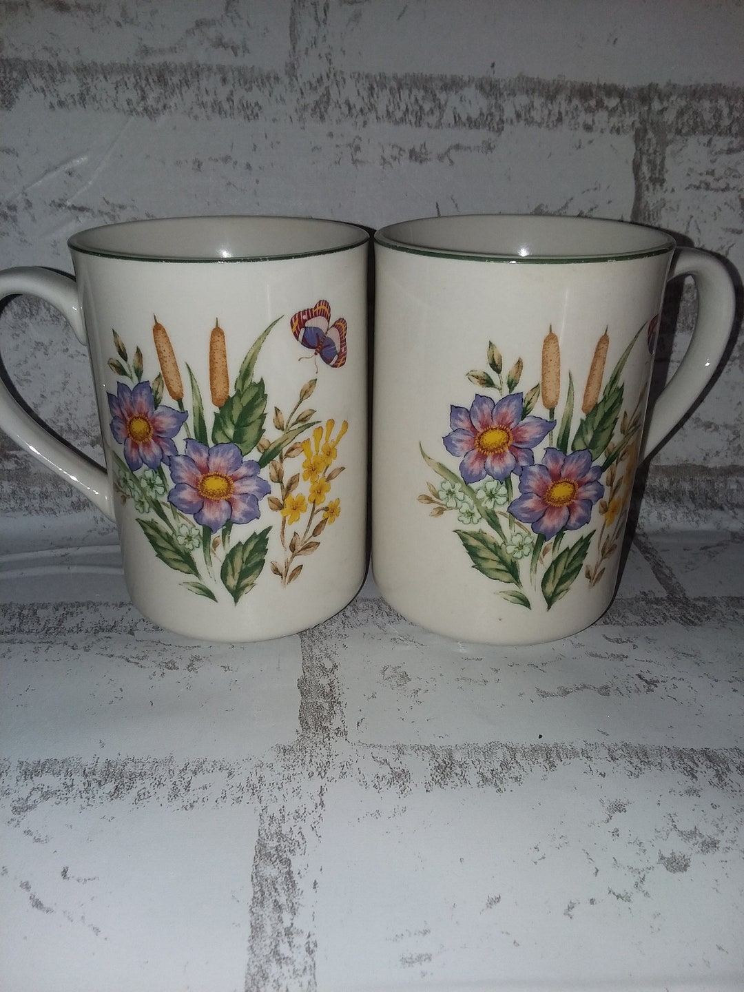 Pair of Flower Garden Coffee Cups - Etsy