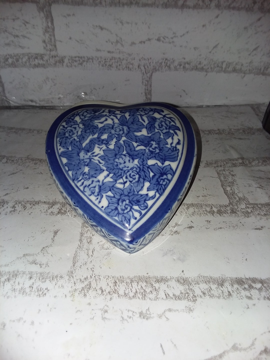 Pretty Blue Delft Like Heart Shape Trinket Box - Etsy