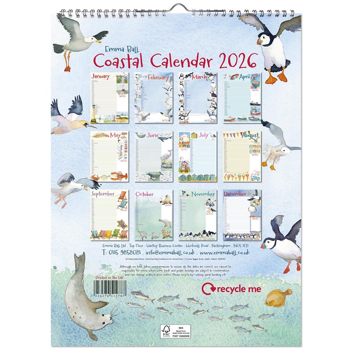 SALE Emma Ball 2026 Coastal Calendar – Seaside Wall Calendar, Beach ...