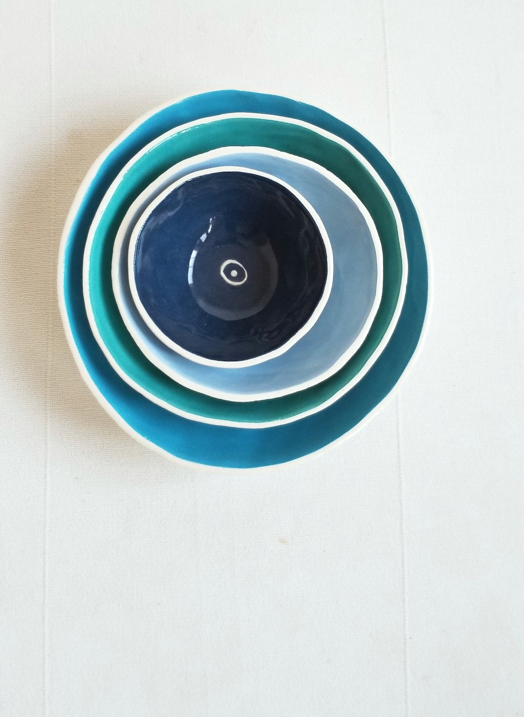 Blue Nesting Bowls. Set of 4 Small Ceramic Dishes - Etsy