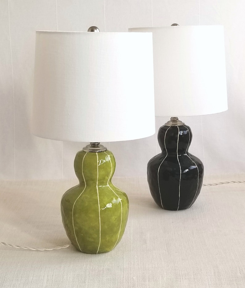Handmade Ceramic Bedside Lamp: Small Home Lighting With Linen Shade - Etsy