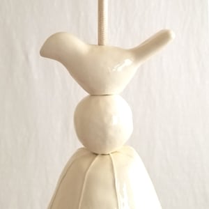 Pendant Light. Ceramic Cone With Bird & Bead Detail. Hardwire or Plugin ...