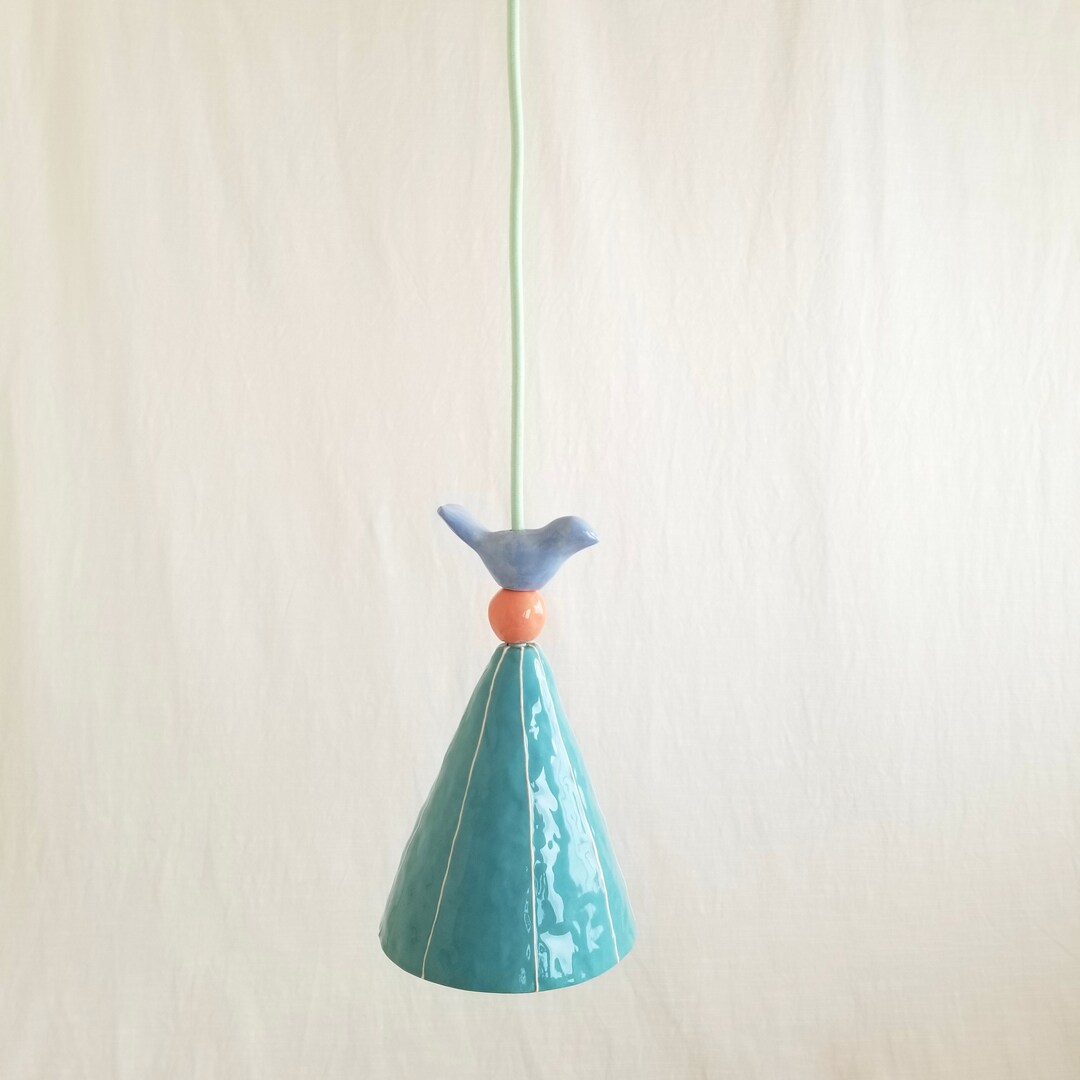 Small Ceramic Pendant Light W/whimsical Bird. White or Colorful - Etsy
