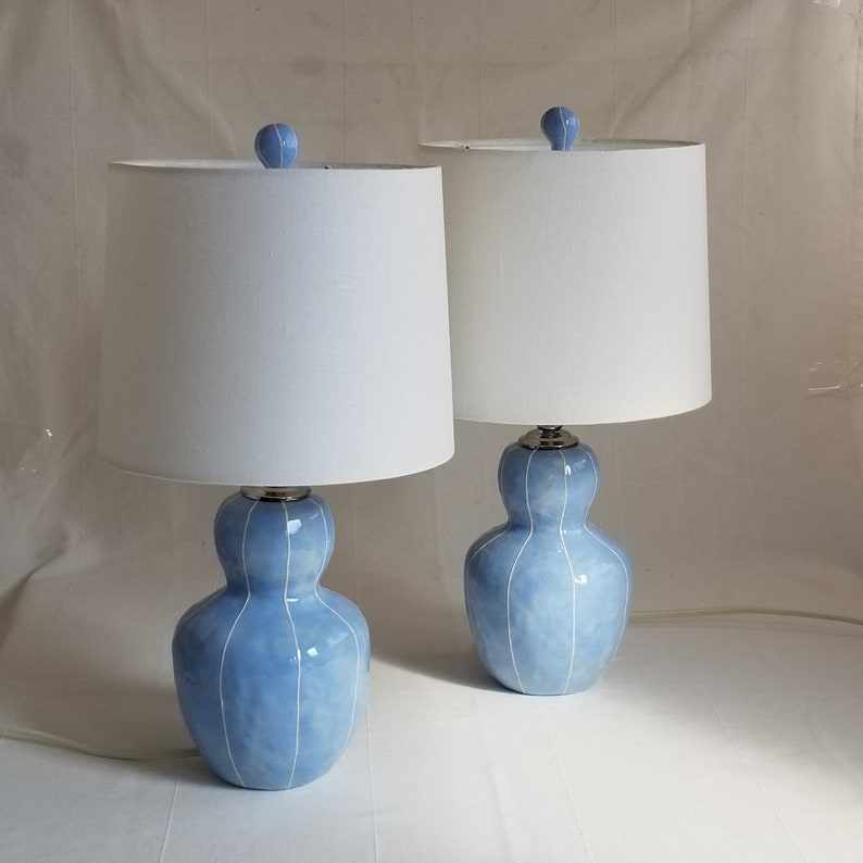 Handmade Ceramic Bedside Lamp: Small Home Lighting With Linen Shade - Etsy