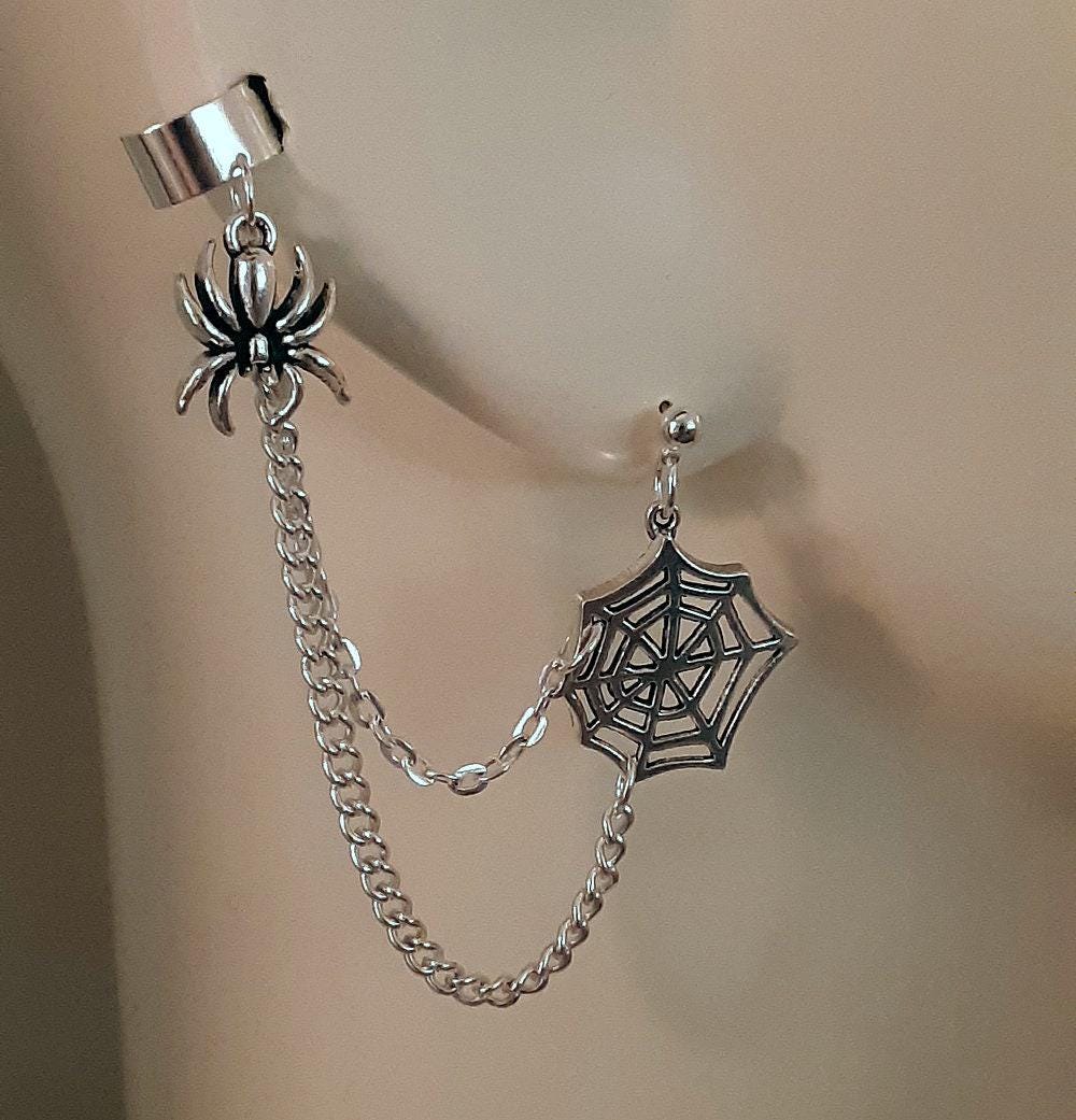 Spider & Web 2-strand Ear Cuff Connected to Earring Available in ...