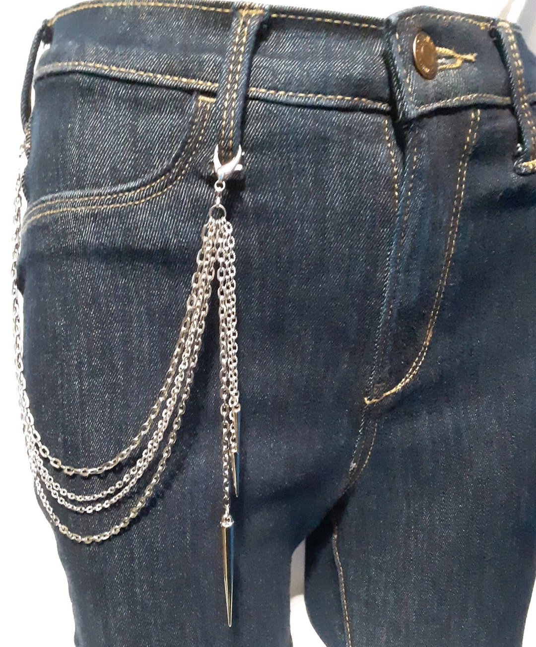 4-strand Spiked Belt Loop Pants Chain Available in Bright Silver, Gold ...