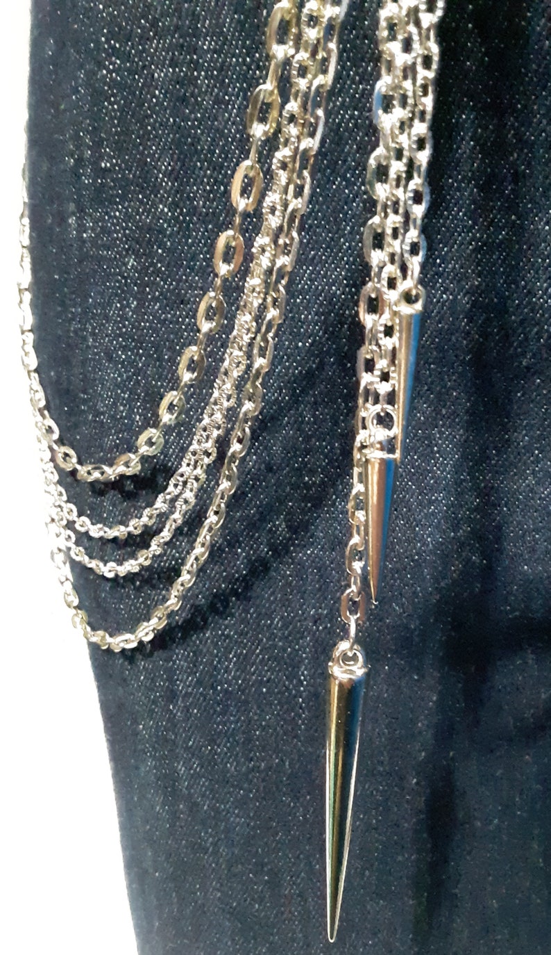 4-strand Spiked Belt Loop Pants Chain Available in Dark Silver, Gold ...