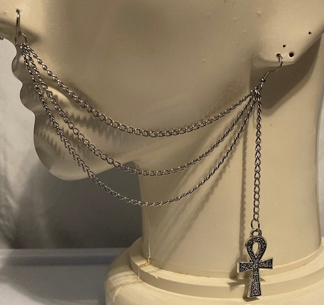 Ornate Ankh 3-strand Nose to Ear Chain in Silver or Gold - Etsy