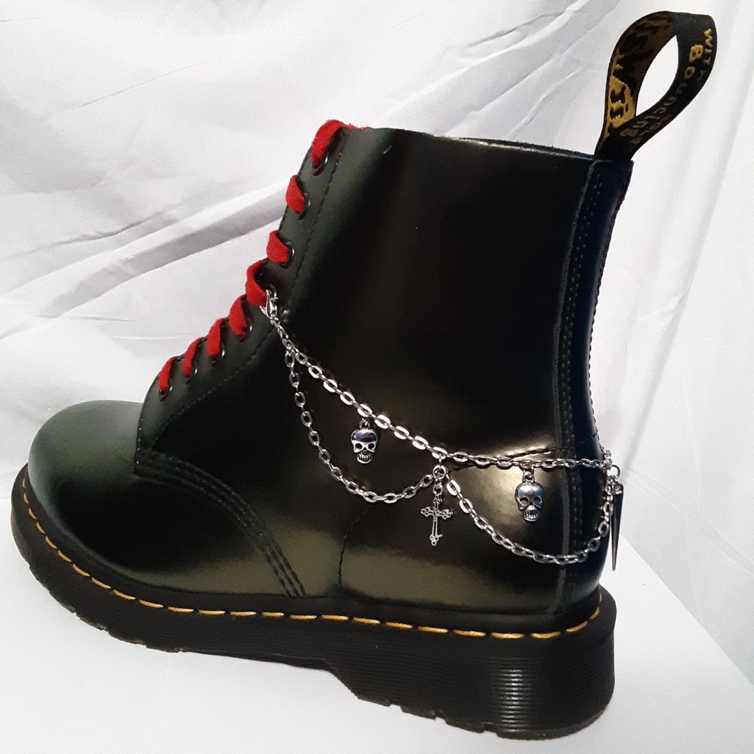 Silver Skull With Ornate Cross and Spike Charms With Swooping Chain ...