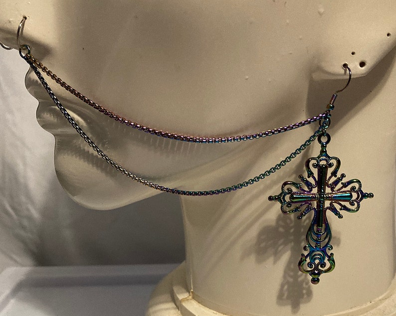 Rainbow Anodized 2-strand Large Cross Nose Chain | Etsy