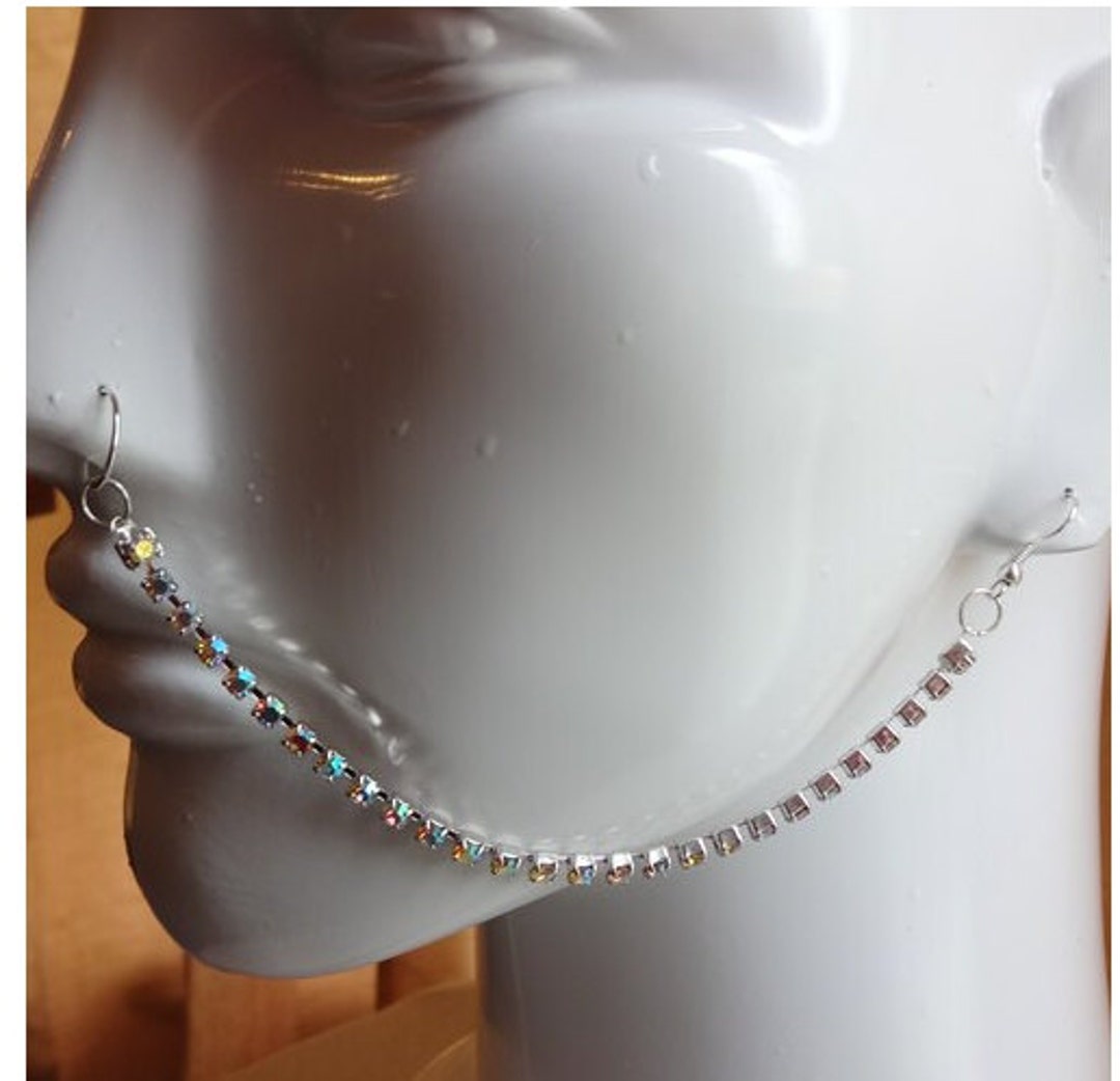 Silver Rhinestone Chain Nose Chain - Etsy