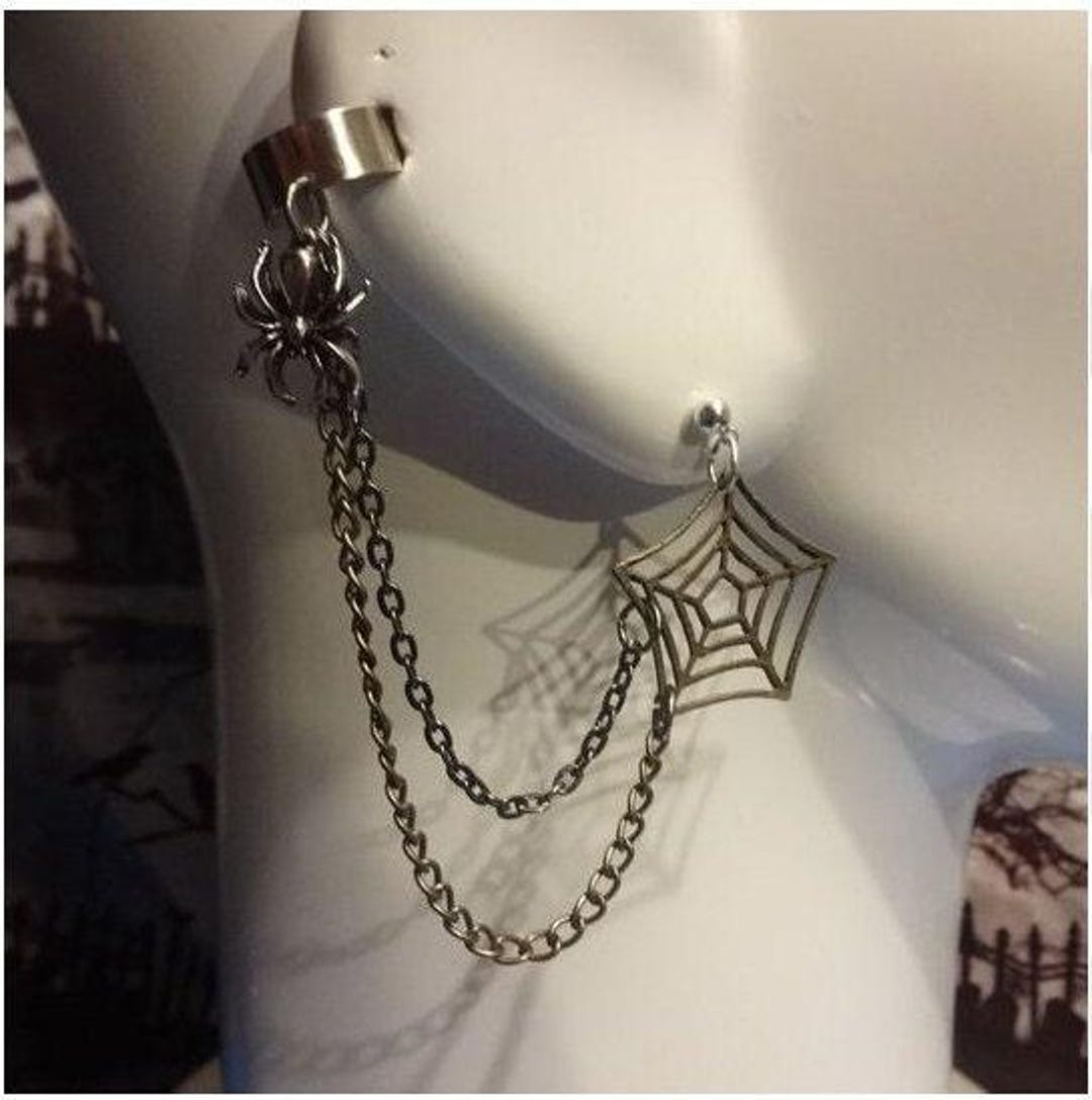 Spider & Web 2-strand Ear Cuff Connected to Earring Available in ...