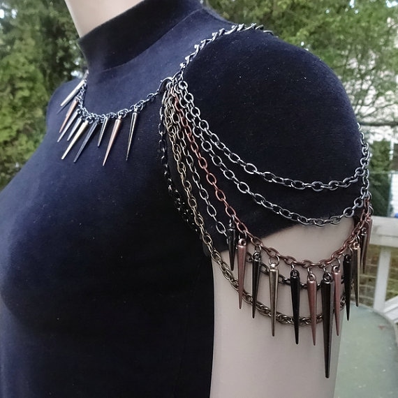 Mixed Metal Spiked Shoulder Chain Necklace Now Available in | Etsy