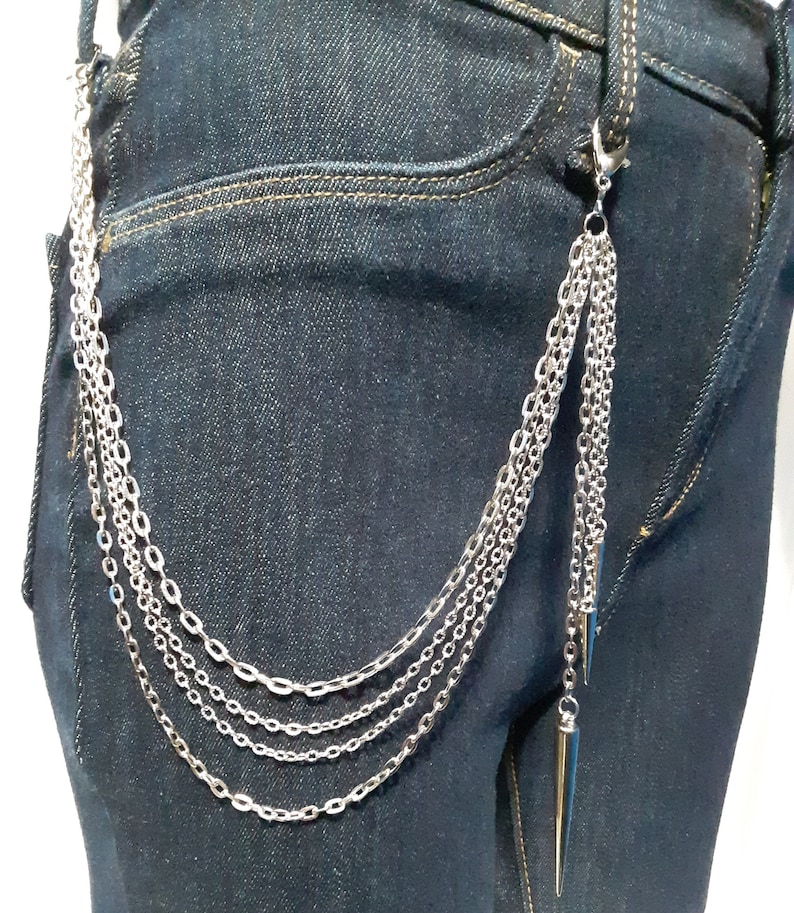 4-strand Spiked Belt Loop Pants Chain Available in Dark Silver, Gold ...
