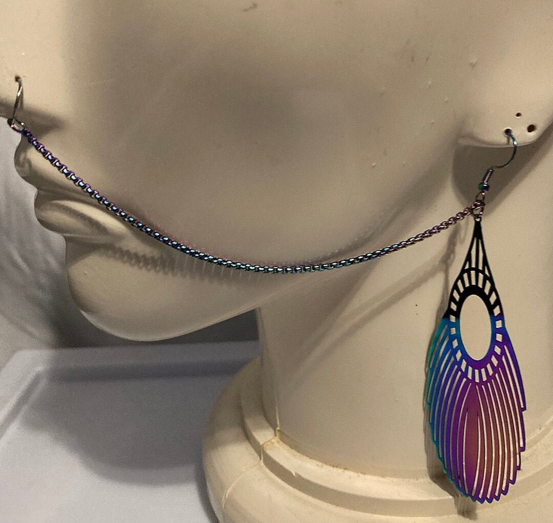 Rainbow Anodized Single or Double Strand With Feather Focal Nose Chain ...
