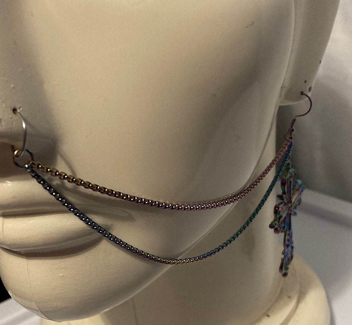 Rainbow Anodized 2-strand Large Cross Nose Chain | Etsy