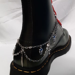 Silver Skull With Ornate Cross and Spike Charms With Swooping Chain ...