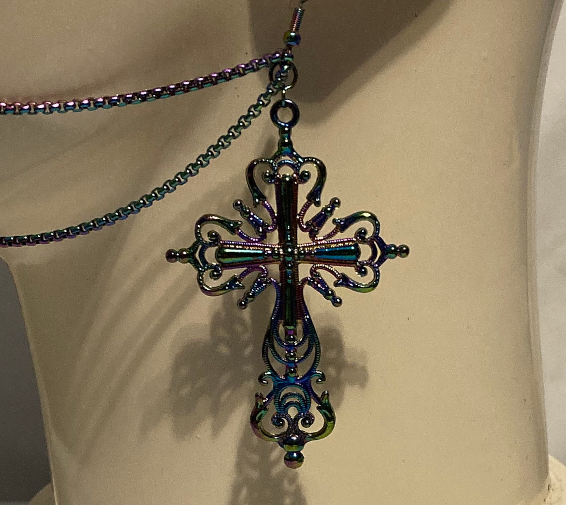 Rainbow Anodized 2-strand Large Cross Nose Chain | Etsy