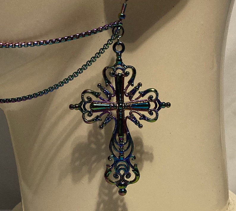 Rainbow Anodized 2-strand Large Cross Nose Chain | Etsy