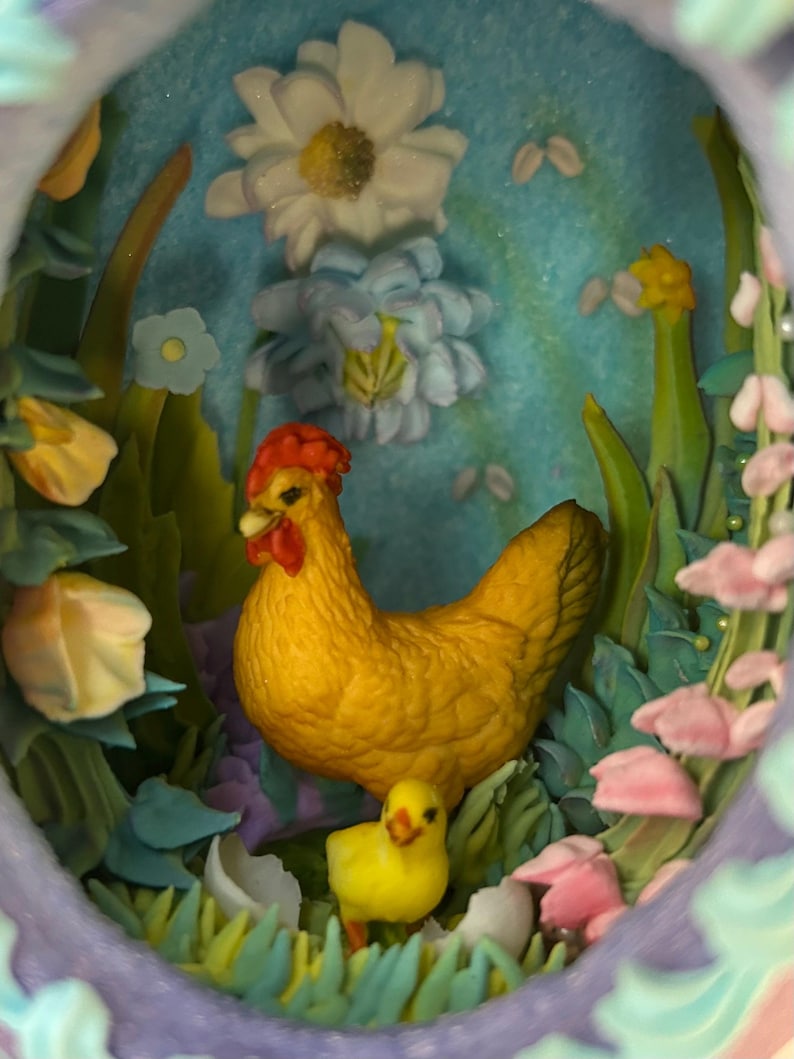 Large Panoramic Sugar Easter Egg Containing Sugar Hen With Hatching ...