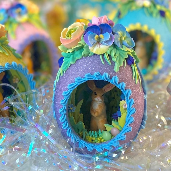 Medium Panoramic Sugar Easter Egg for Easter Basket Containing Handmade Sugar Bunny Nostalgic Gift Hollow Egg With Scene Inside Etsy UK