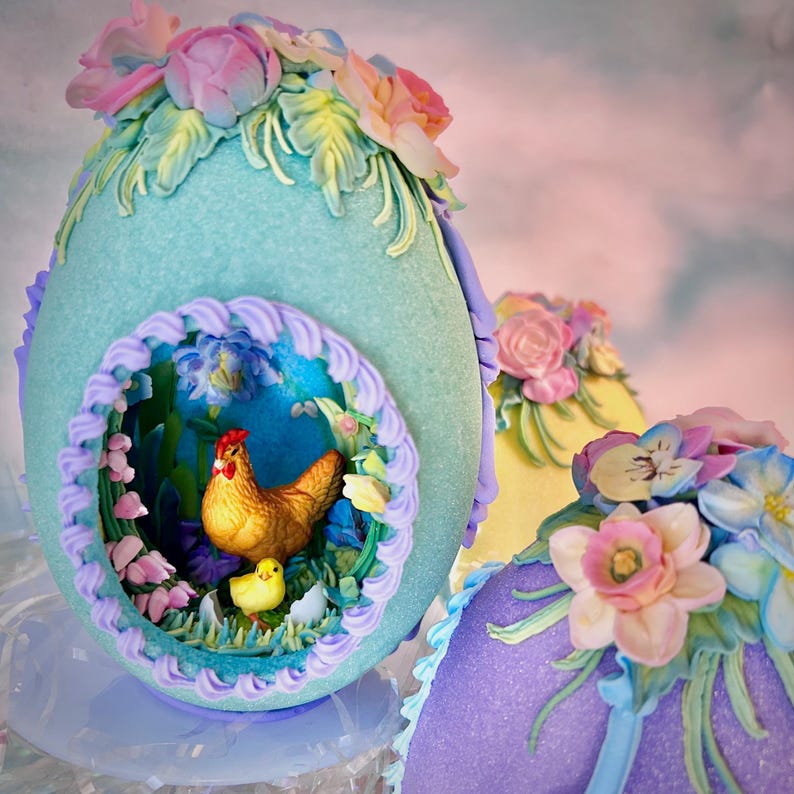 Large Panoramic Sugar Easter Egg Containing Sugar Hen With Hatching ...