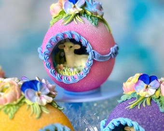 Sugar Bunny in Medium Panoramic Sugar Egg for Easter Basket, Nostalgic Gift, Hollow Easter Egg ...