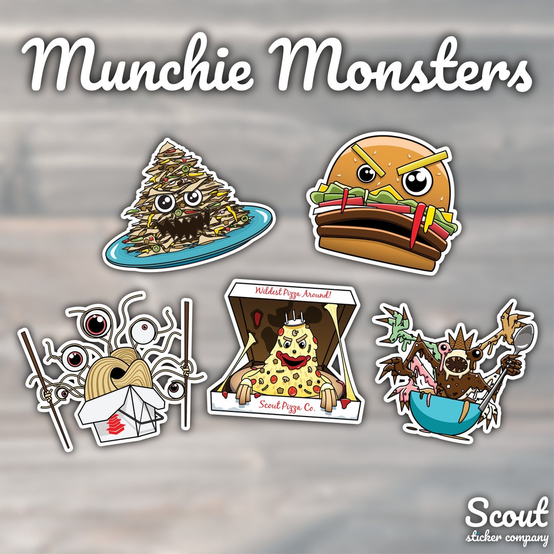 Munchie monsters sticker pack, White border, Glossy, Water resistant ...
