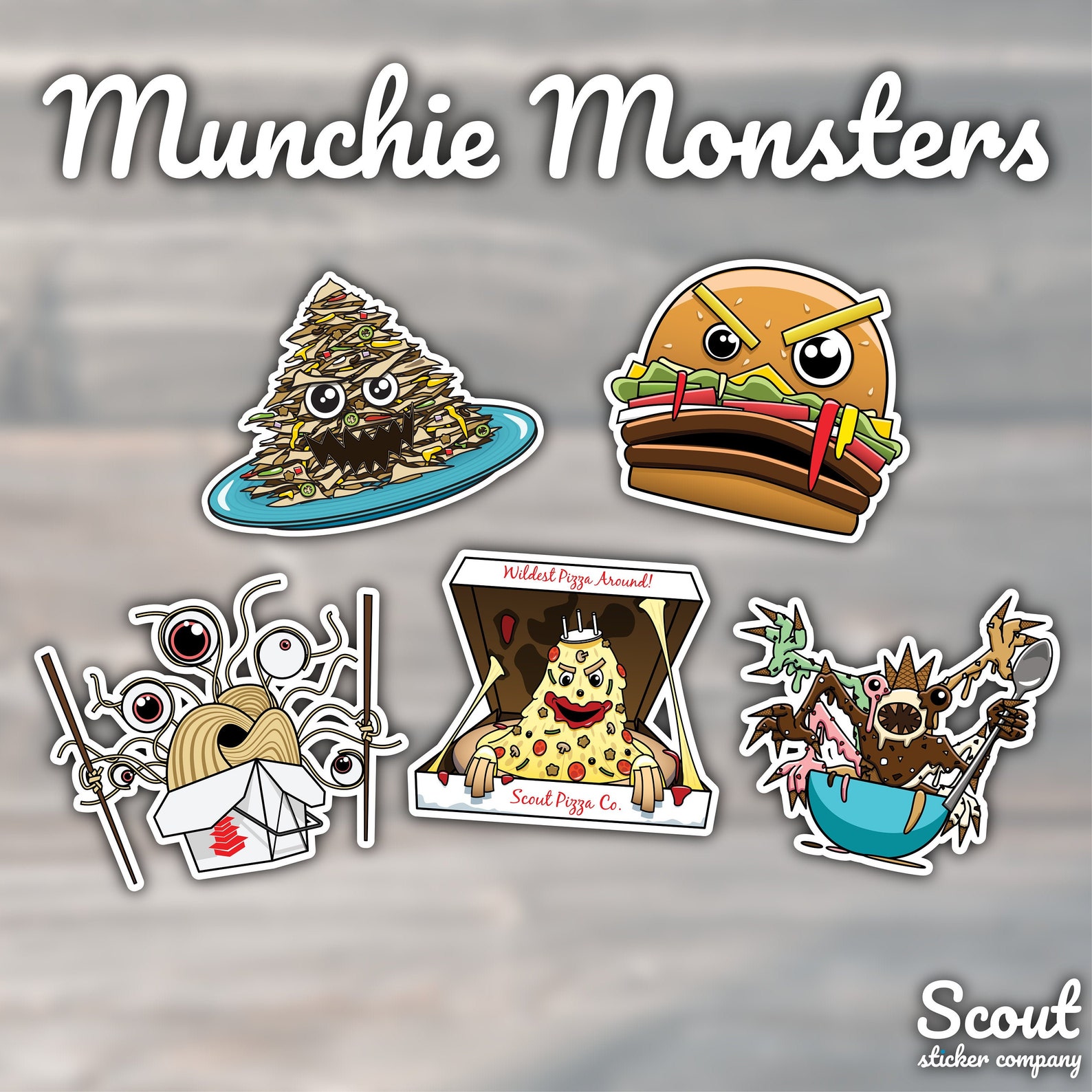 Munchie monsters sticker pack, White border, Glossy, Water resistant ...