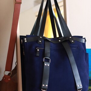 Midnight Blue Leather Backpack, Convertible Backpack Crossbody Tote ...