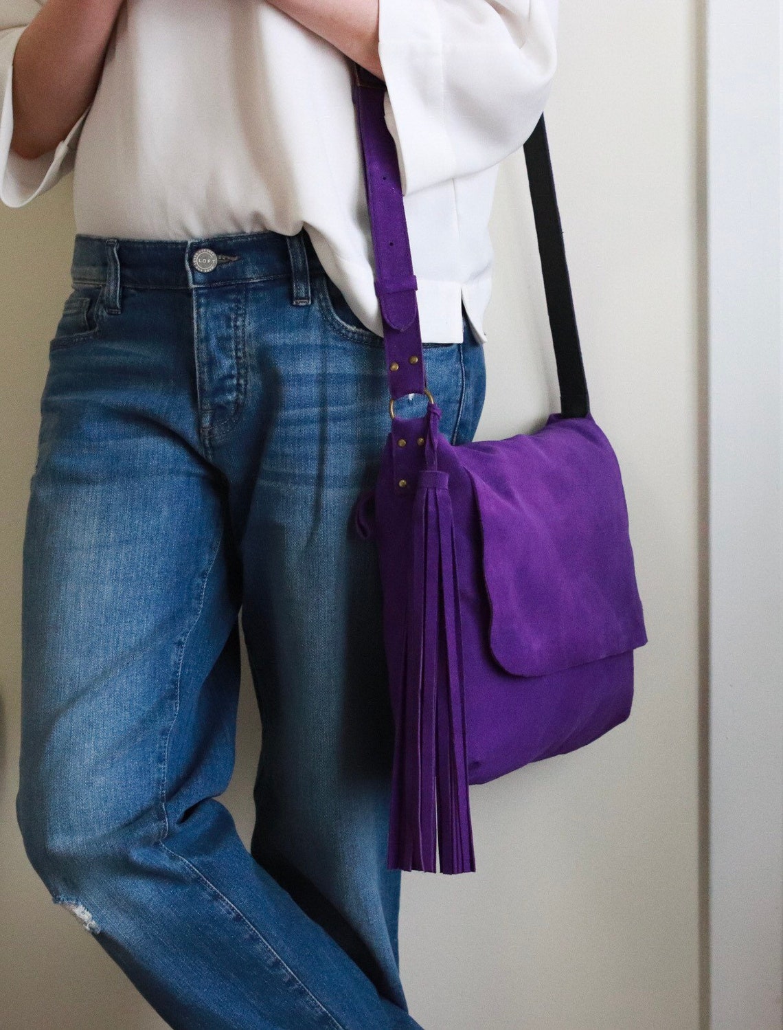 Purple Bag Crossbody Purple Suede Bag Custom Bag Leather - Etsy